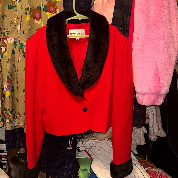 Danny & Nicole | Jackets & Coats | Cropped Red Blazer With Black Faux ...